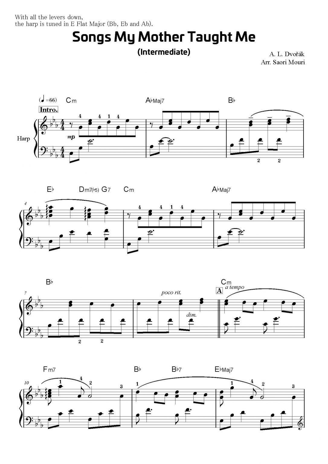 Dvorak: Songs My Mother Taught Me | For small lever harp : Camac Harps Shop