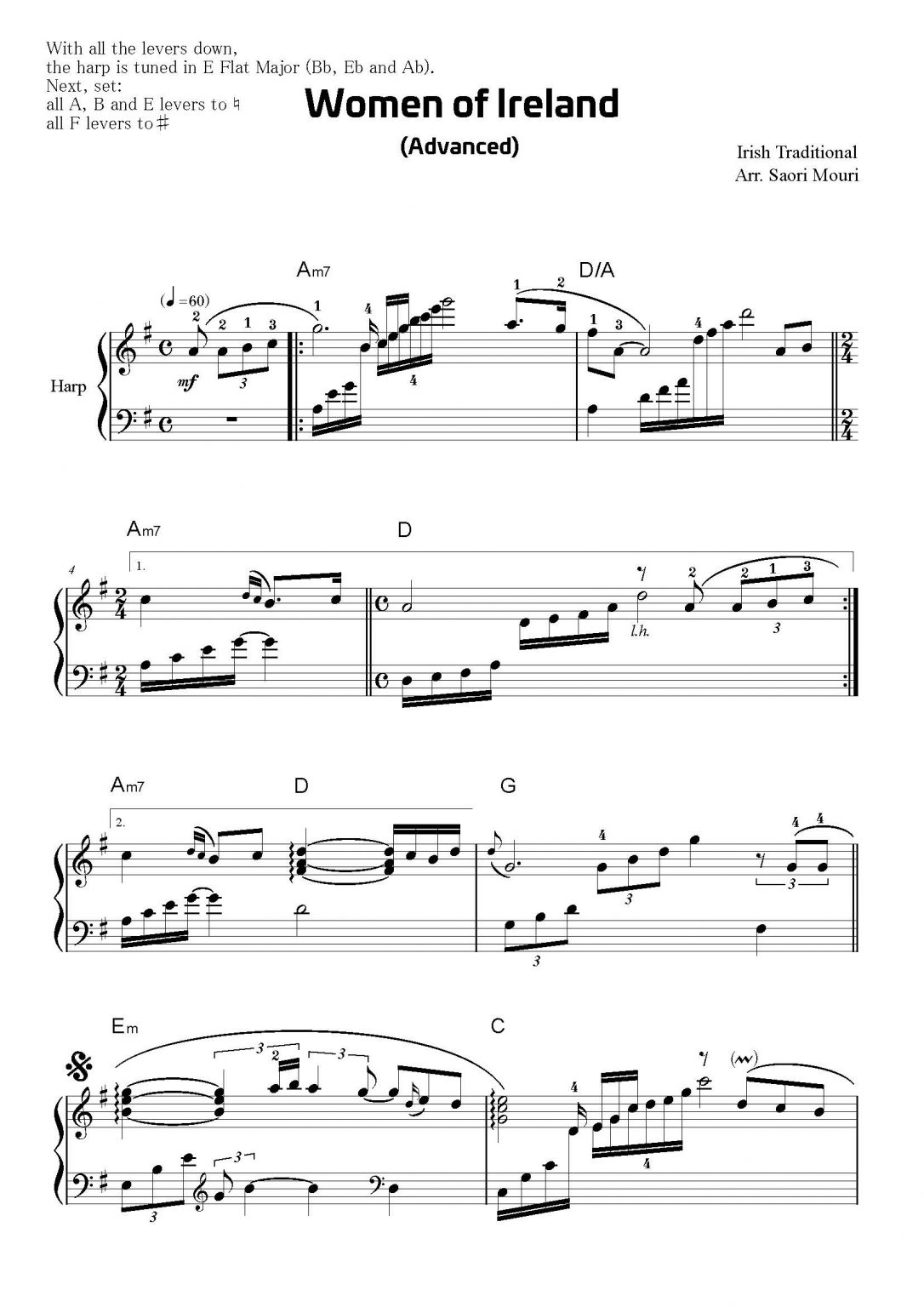 Women of Ireland, arrangement by Saori Mouri | For small Celtic harp ...