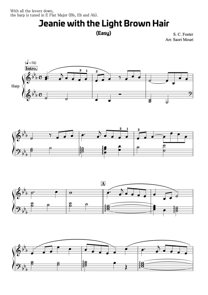 Music for small lever harp | Jeanie With The Light Brown Hair : Camac ...